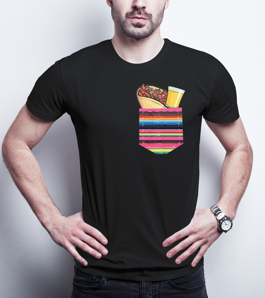 Tacos And Tequila Vibrant Serape Pocket T-Shirt