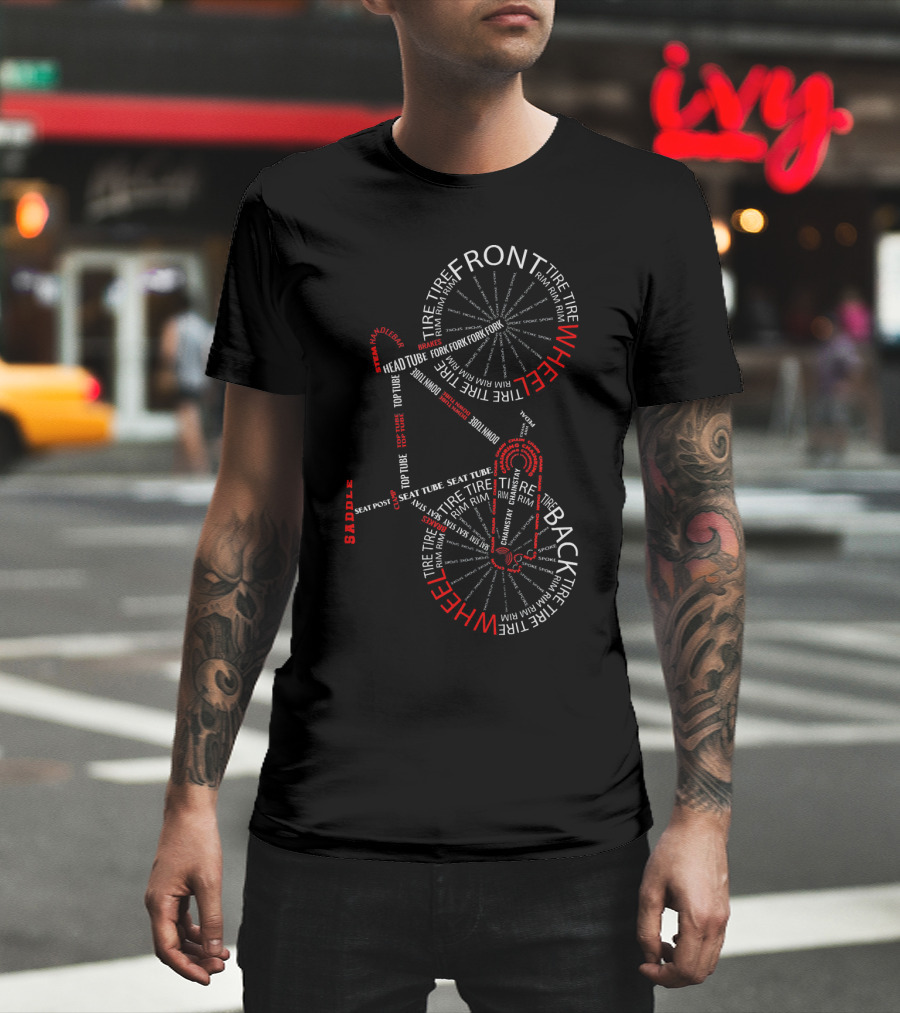 Bicycle Anatomy Front Wheel Back Wheel Saddle Tire Tube Parts T-Shirt