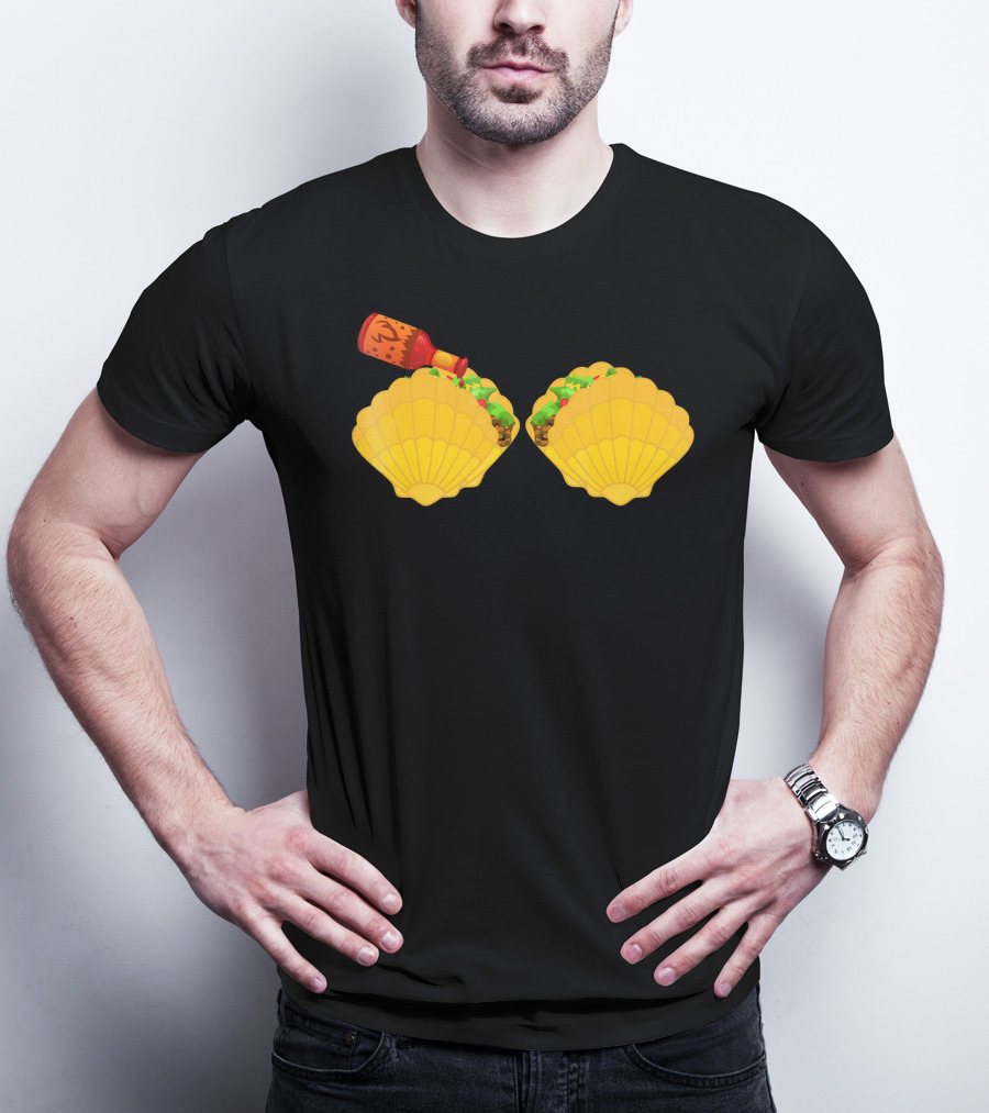 Mermaid Shell Taco Bra With Hot Sauce Bottle And Spicy Chi T-Shirt