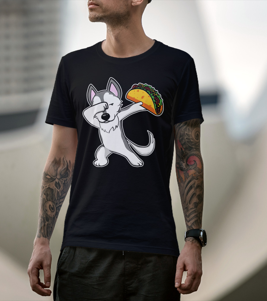 Husky Dabbing With Taco Funny Dance Lover T-Shirt