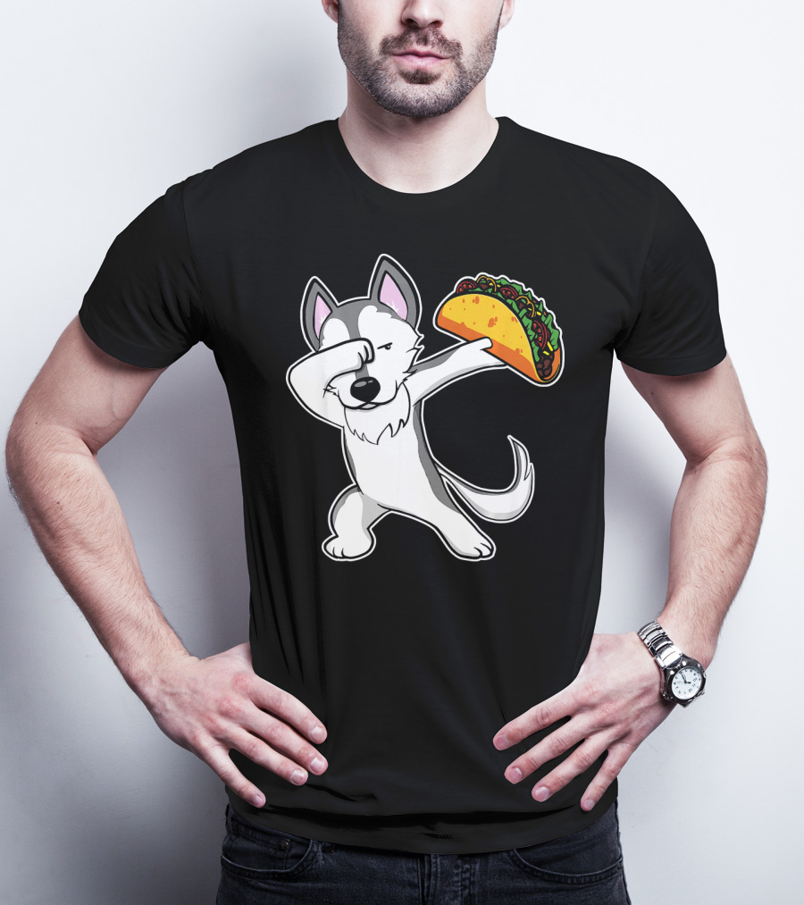 Husky Dabbing With Taco Funny Dance Lover T-Shirt