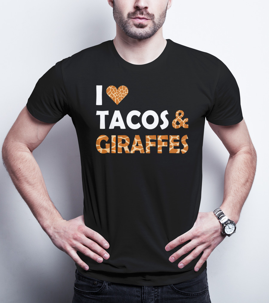 I Love Tacos And Giraffes Giraffe Print Heart T-Shirt