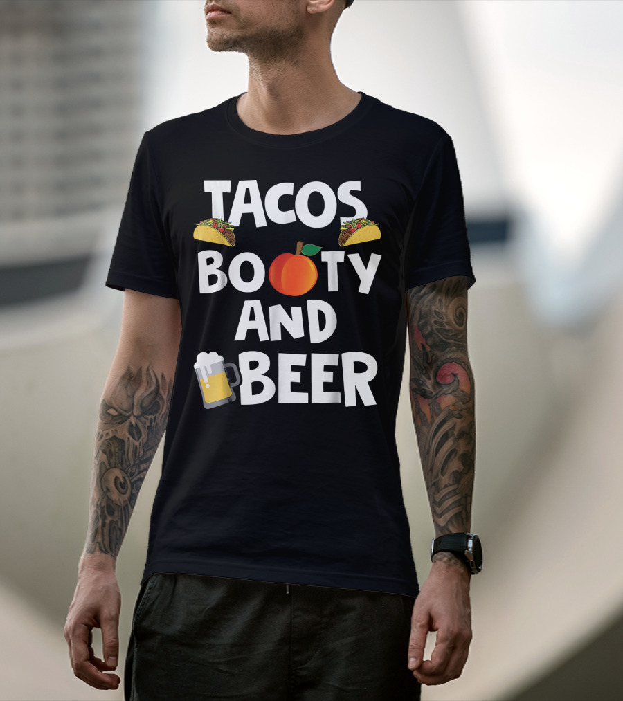 Mens Funny Tacos Peach Booty And Beer With Emoji Graphics T-Shirt