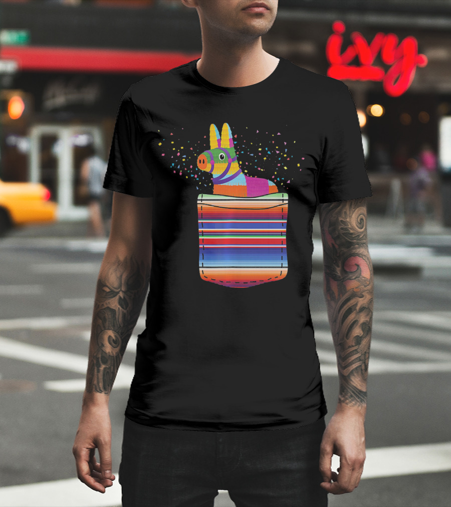 Pocket Pinata Serape Fiesta Blanket Confetti Burst T-Shirt