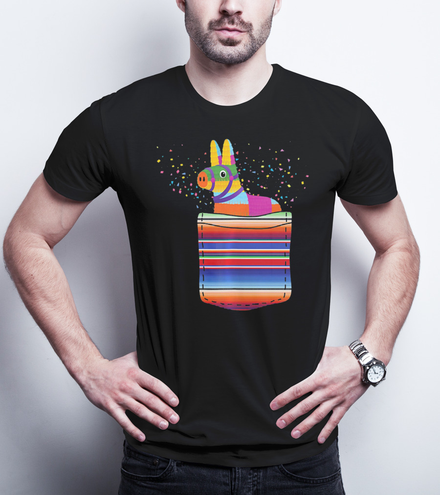 Pocket Pinata Serape Fiesta Blanket Confetti Burst T-Shirt