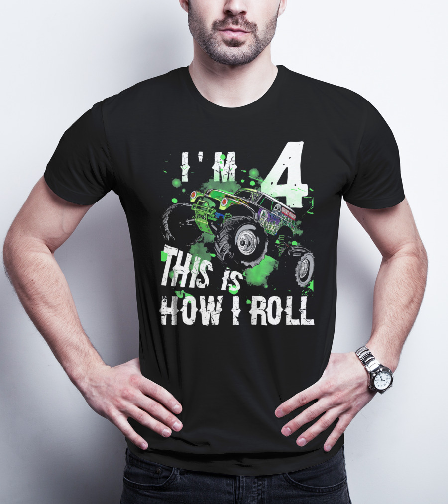 I'm 4 This Is How I Roll Monster Truck Kids T-Shirt