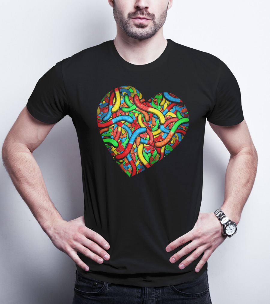 90s Candy Heart Sour Gummy Worms Girls T-Shirt