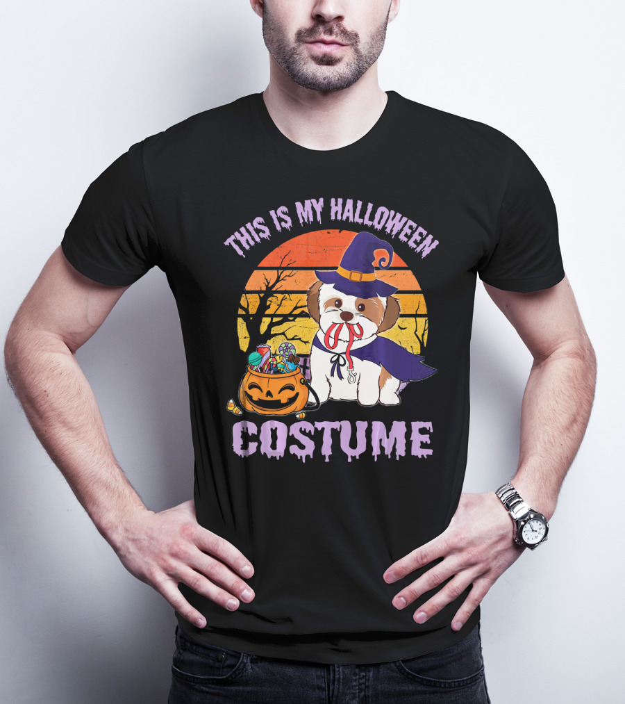 This Is My Halloween Costume Shorkie Dog Witch Pumpkin Candy T-Shirt