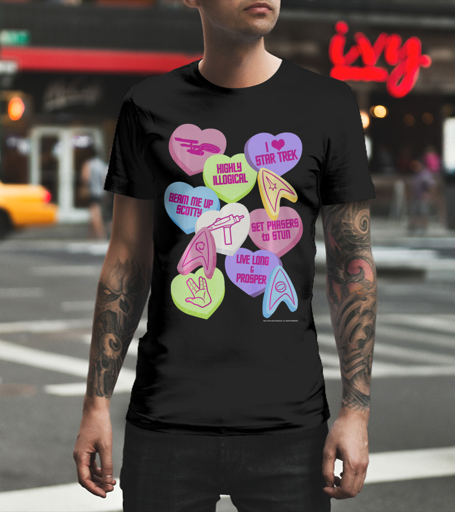 Beam Me Up Scotty Star Trek Candy Hearts Valentines Day Live Long And Prosper T-Shirt
