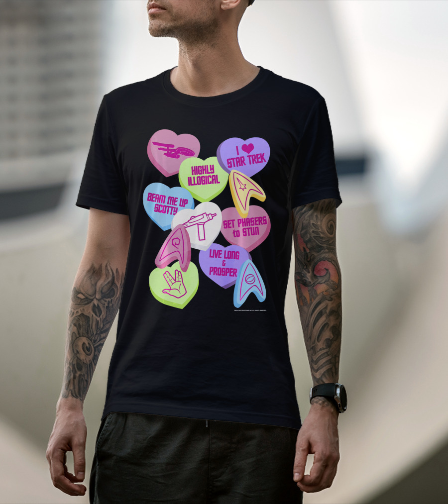 Beam Me Up Scotty Star Trek Candy Hearts Valentines Day Live Long And Prosper T-Shirt