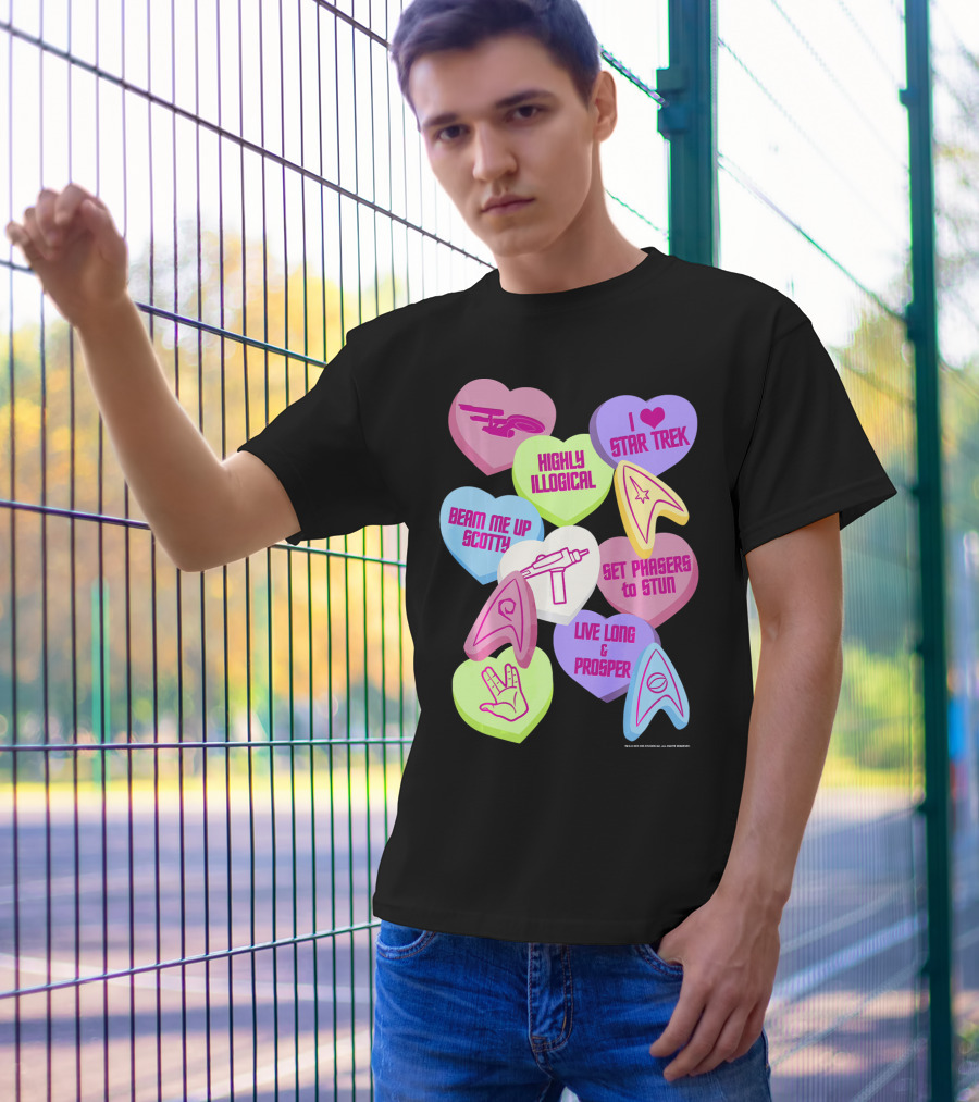 Beam Me Up Scotty Star Trek Candy Hearts Valentines Day Live Long And Prosper T-Shirt