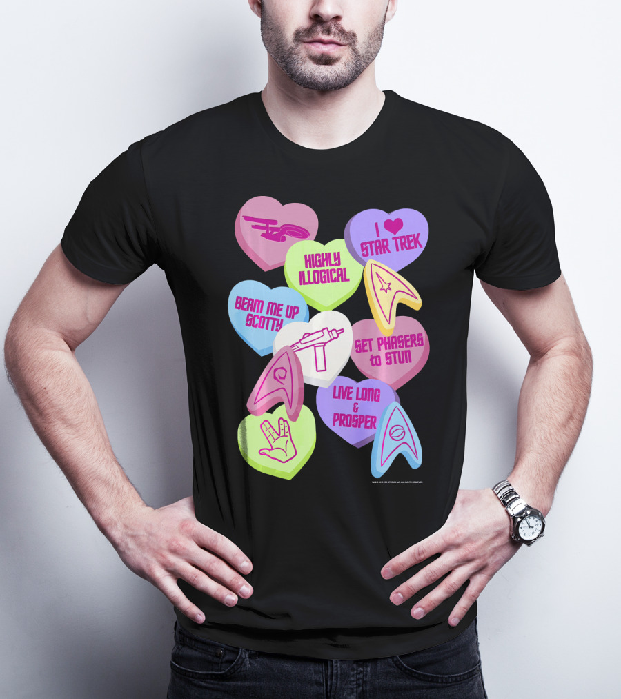 Beam Me Up Scotty Star Trek Candy Hearts Valentines Day Live Long And Prosper T-Shirt