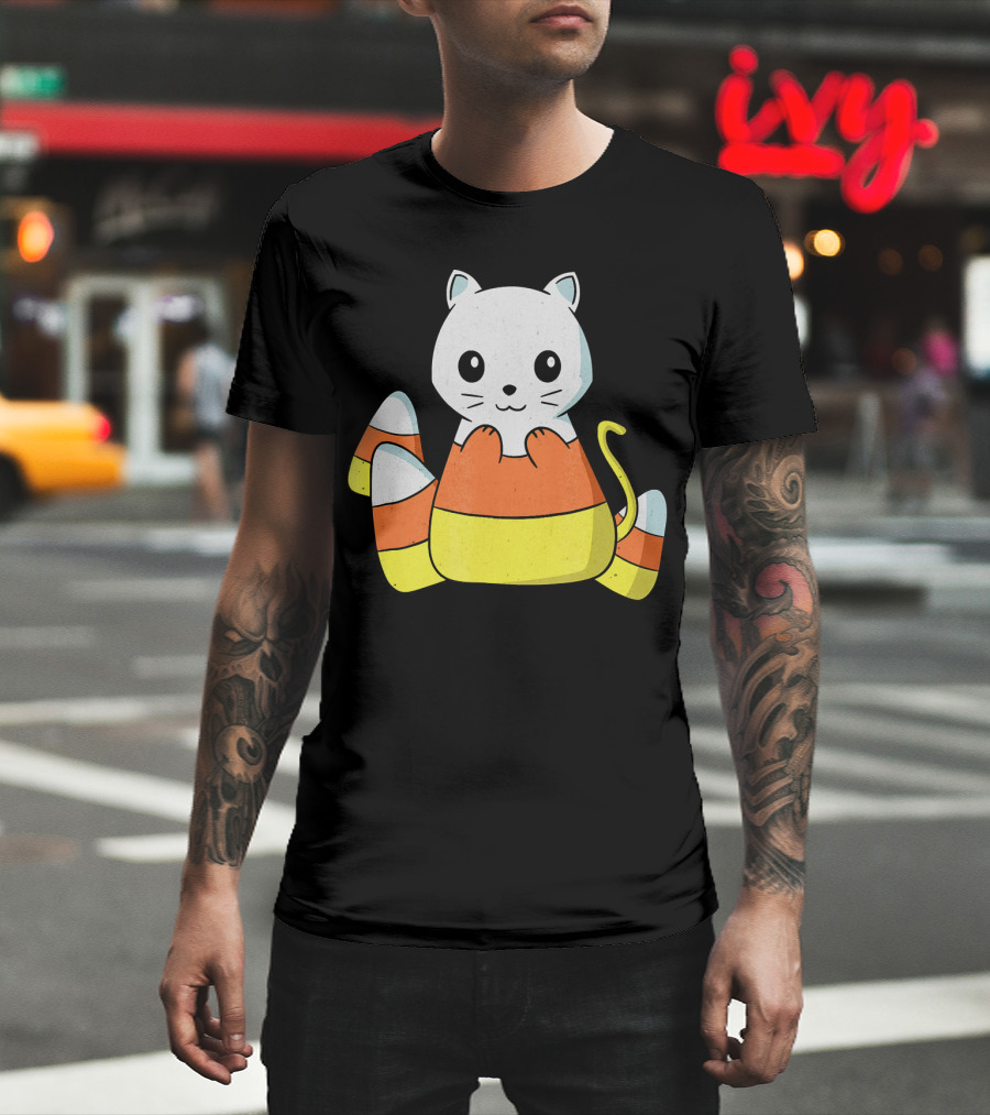 Adorable Candy Corn Cat Halloween Kitty T-Shirt