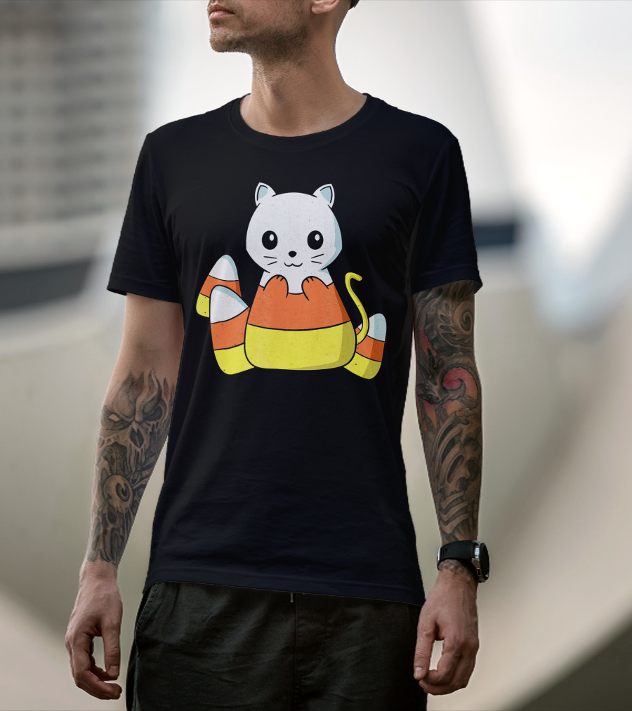 Adorable Candy Corn Cat Halloween Kitty T-Shirt