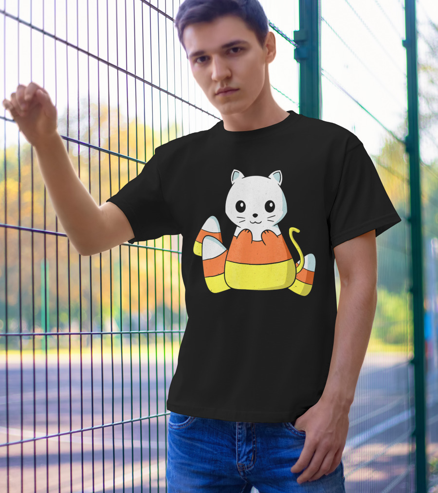 Adorable Candy Corn Cat Halloween Kitty T-Shirt