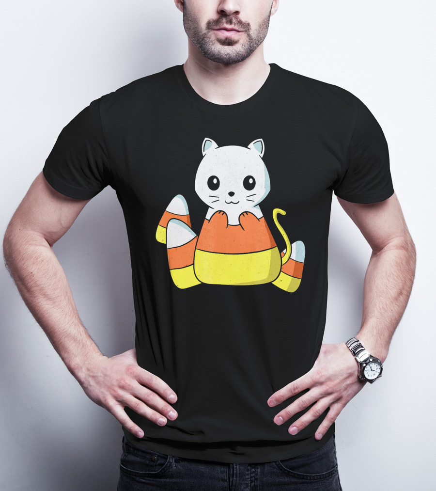Adorable Candy Corn Cat Halloween Kitty T-Shirt