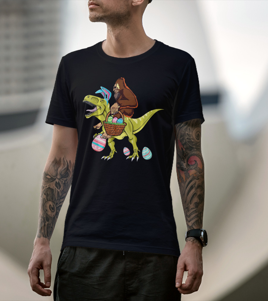 Bigfoot Dinosaur Easter Eggs Basket T-Shirt