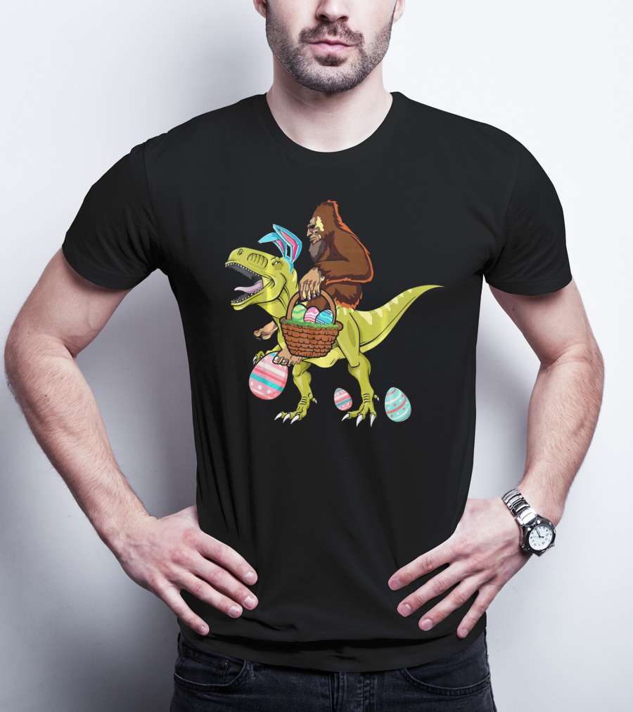 Bigfoot Dinosaur Easter Eggs Basket T-Shirt