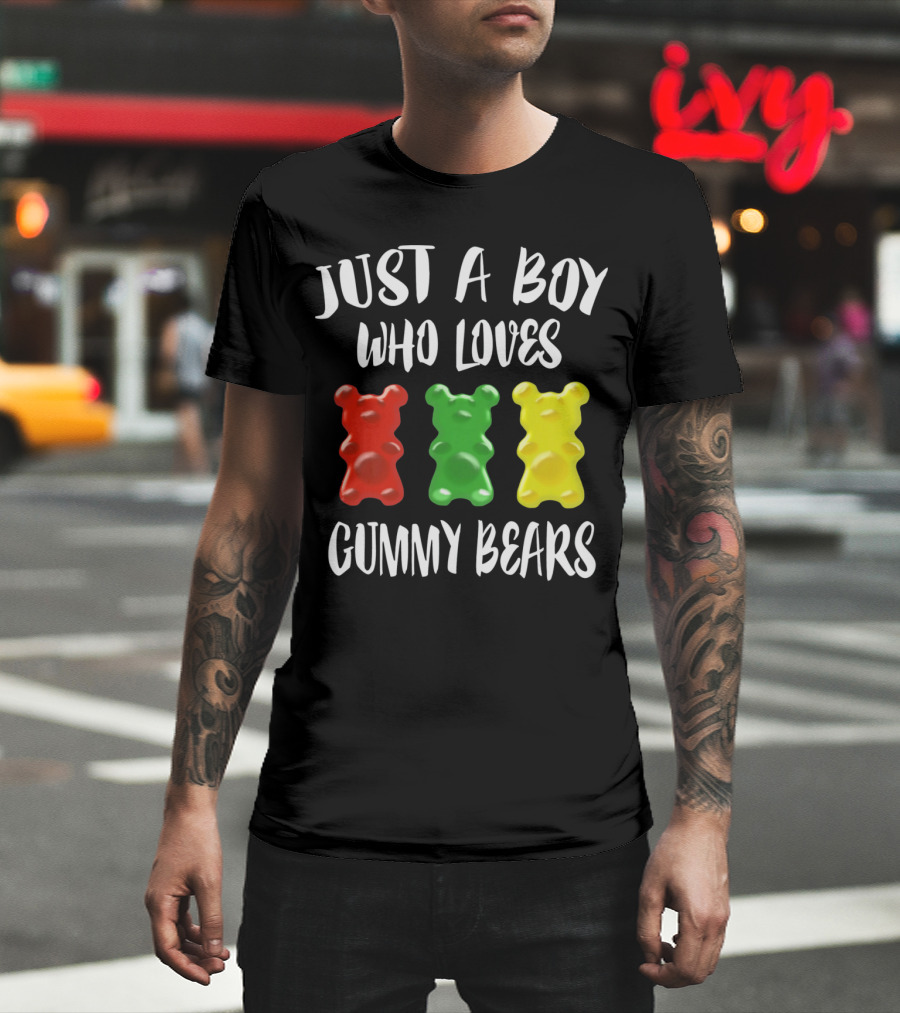 Just A Boy Who Loves Gummy Bears Red Green Yellow Bears T-Shirt