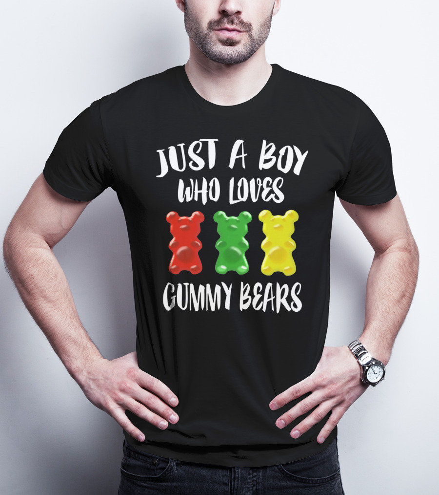 Just A Boy Who Loves Gummy Bears Red Green Yellow Bears T-Shirt