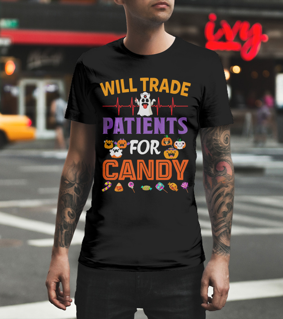Will Trade Patients For Candy Funny Halloween Ghost Pumpkins Candy Icons T-Shirt
