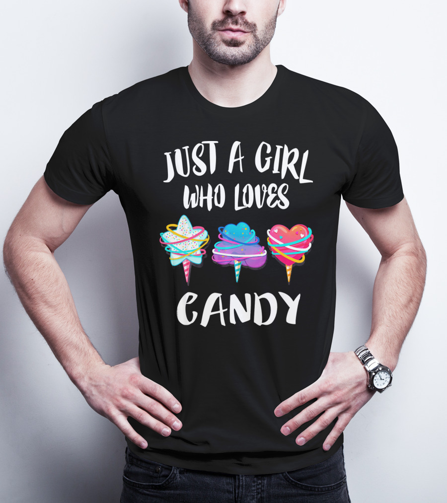 Just A Girl Who Loves Candy Colorful Hearts And Swirls T-Shirt