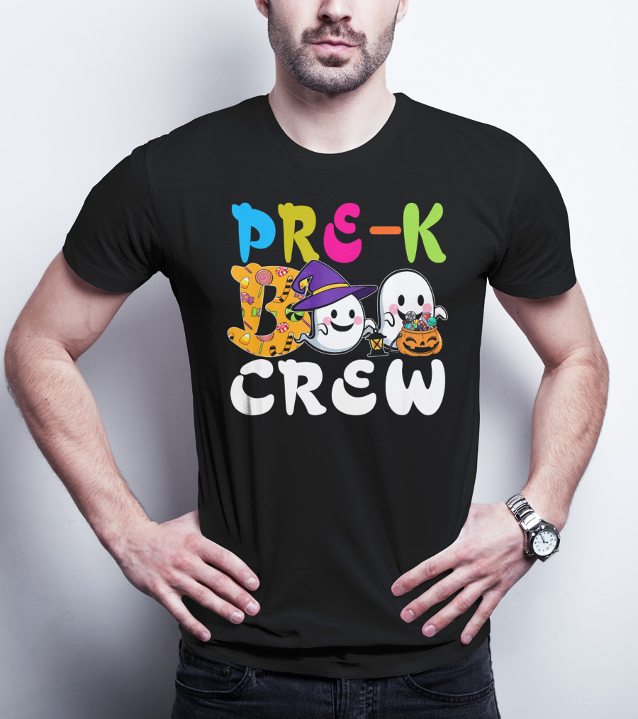 Pre-K Boo Crew Halloween Ghost Witch Candy Lantern T-Shirt