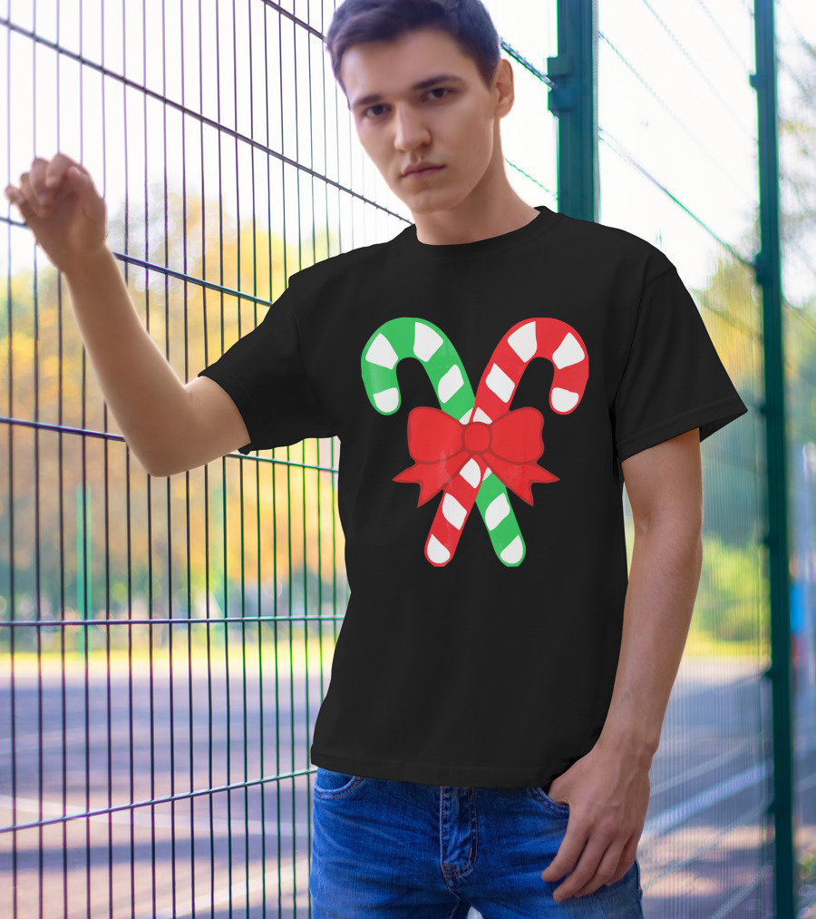 Candy Canes Christmas Holiday Red Bow Iconic Symbols T-Shirt