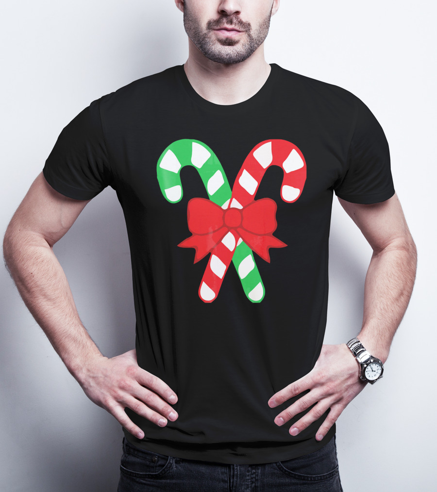 Candy Canes Christmas Holiday Red Bow Iconic Symbols T-Shirt
