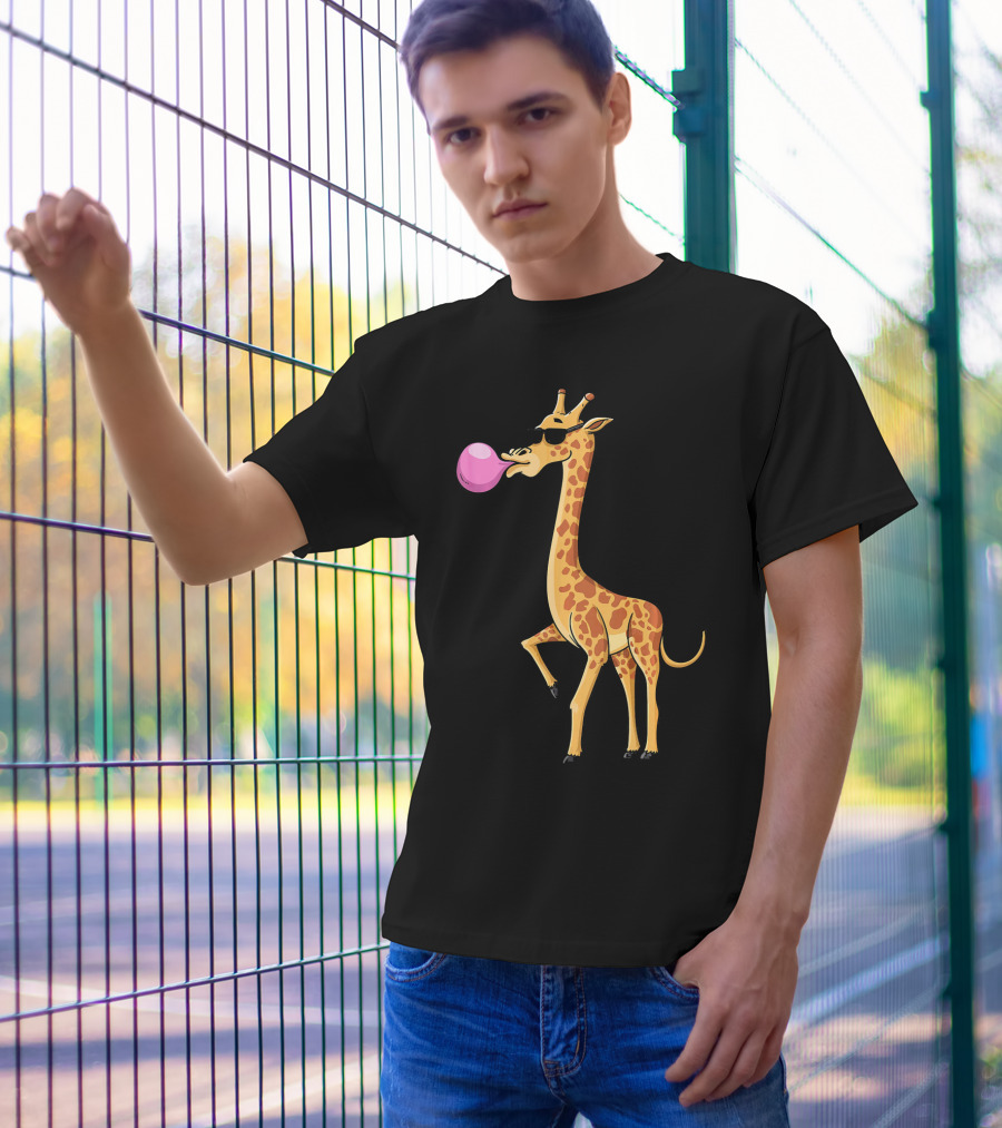Funny Bubble Gum Blowing Giraffe Animal T-Shirt