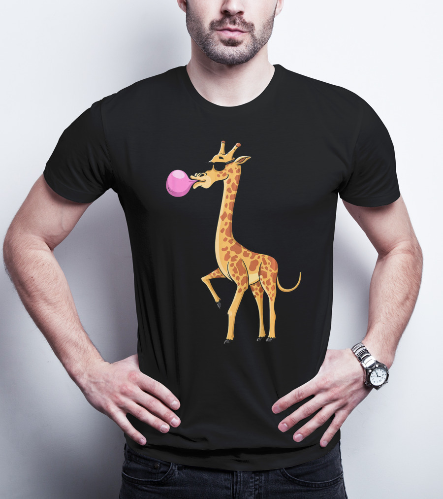 Funny Bubble Gum Blowing Giraffe Animal T-Shirt