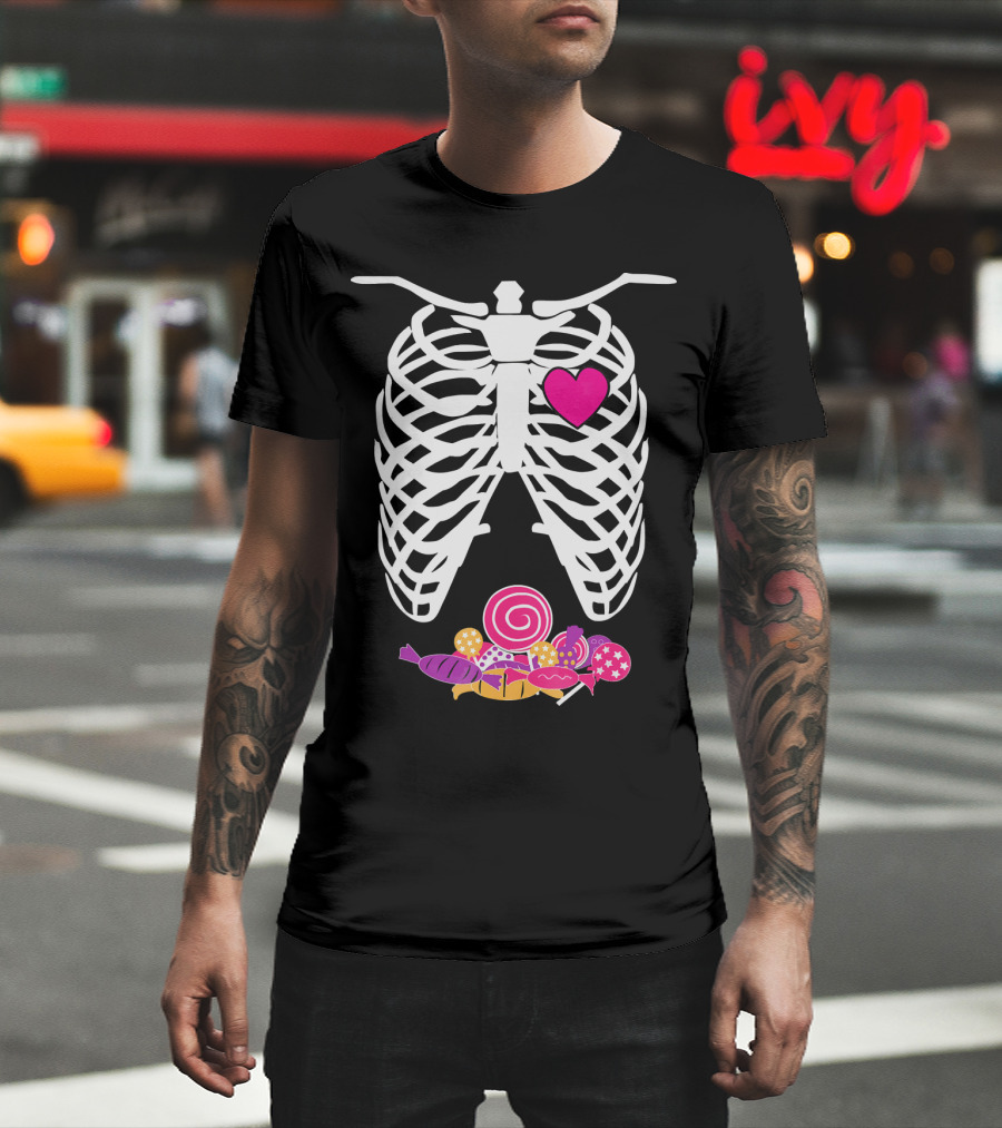 Halloween XRay Skeleton Rib Cage Heart Candy T-Shirt