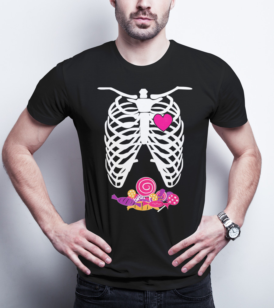 Halloween XRay Skeleton Rib Cage Heart Candy T-Shirt