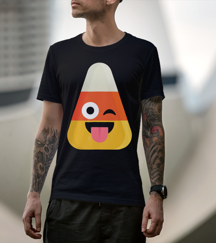 Candy Corn Emoji Wink Tongue Out Face T-Shirt