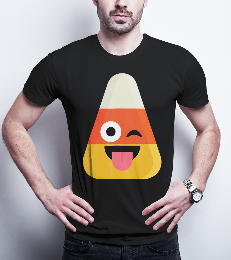 Candy Corn Emoji Wink Tongue Out Face T-Shirt