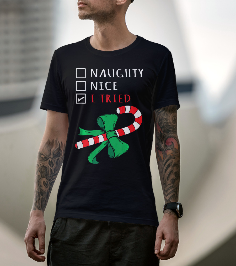 Naughty Nice I Tried Candy Cane Bow T-Shirt