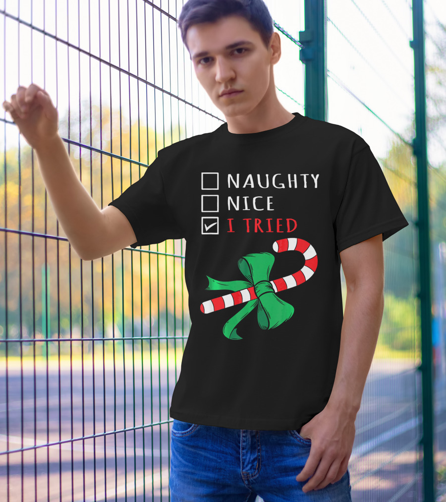 Naughty Nice I Tried Candy Cane Bow T-Shirt