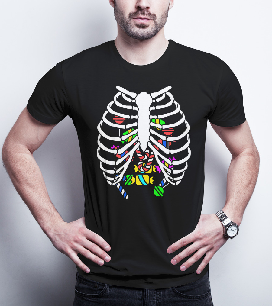 Halloween Ribcage Candy Skeleton Colorful Sweet Treats T-Shirt