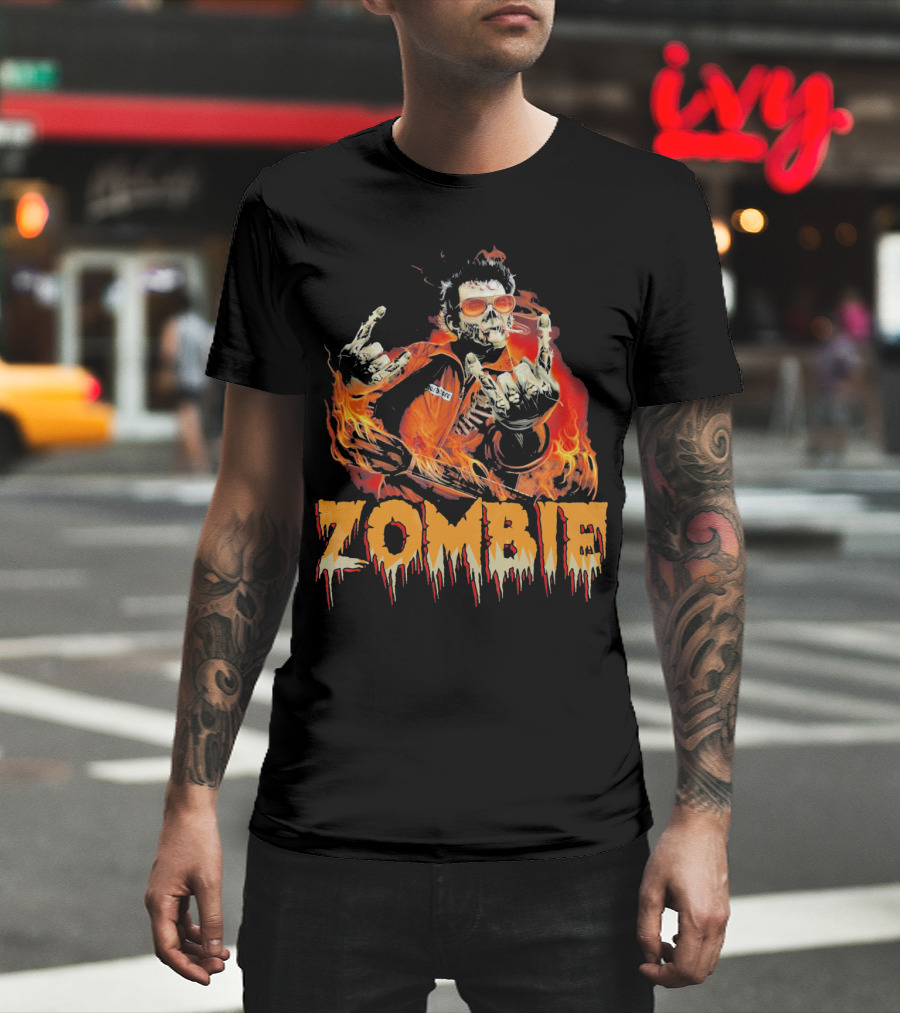 Zombie Metal Living Dead Rock On Fire T-Shirt