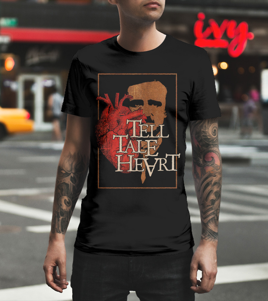 Poe Tell Tale Heart Distressed Gothic Portrait And Heart T-Shirt