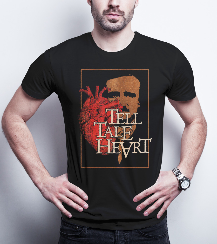 Poe Tell Tale Heart Distressed Gothic Portrait And Heart T-Shirt