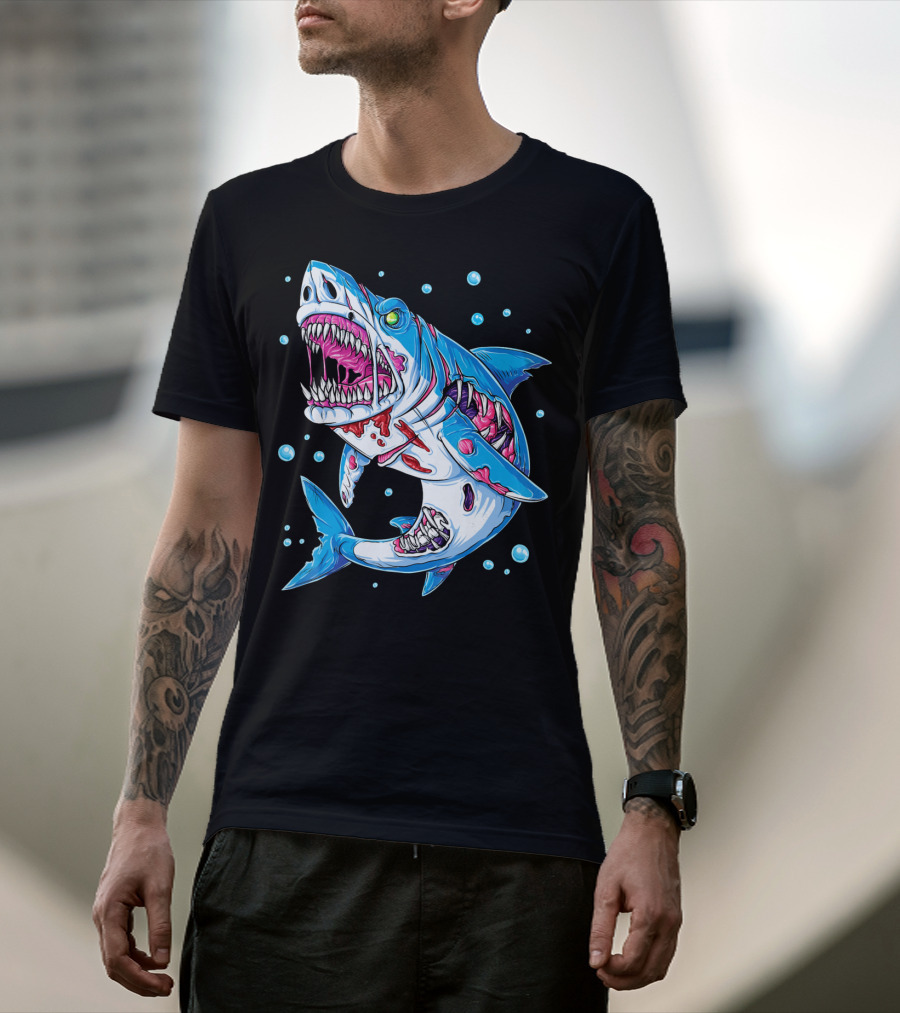 Shark Zombie Underwater Monster With Exposed Bones And Teeth T-Shirt