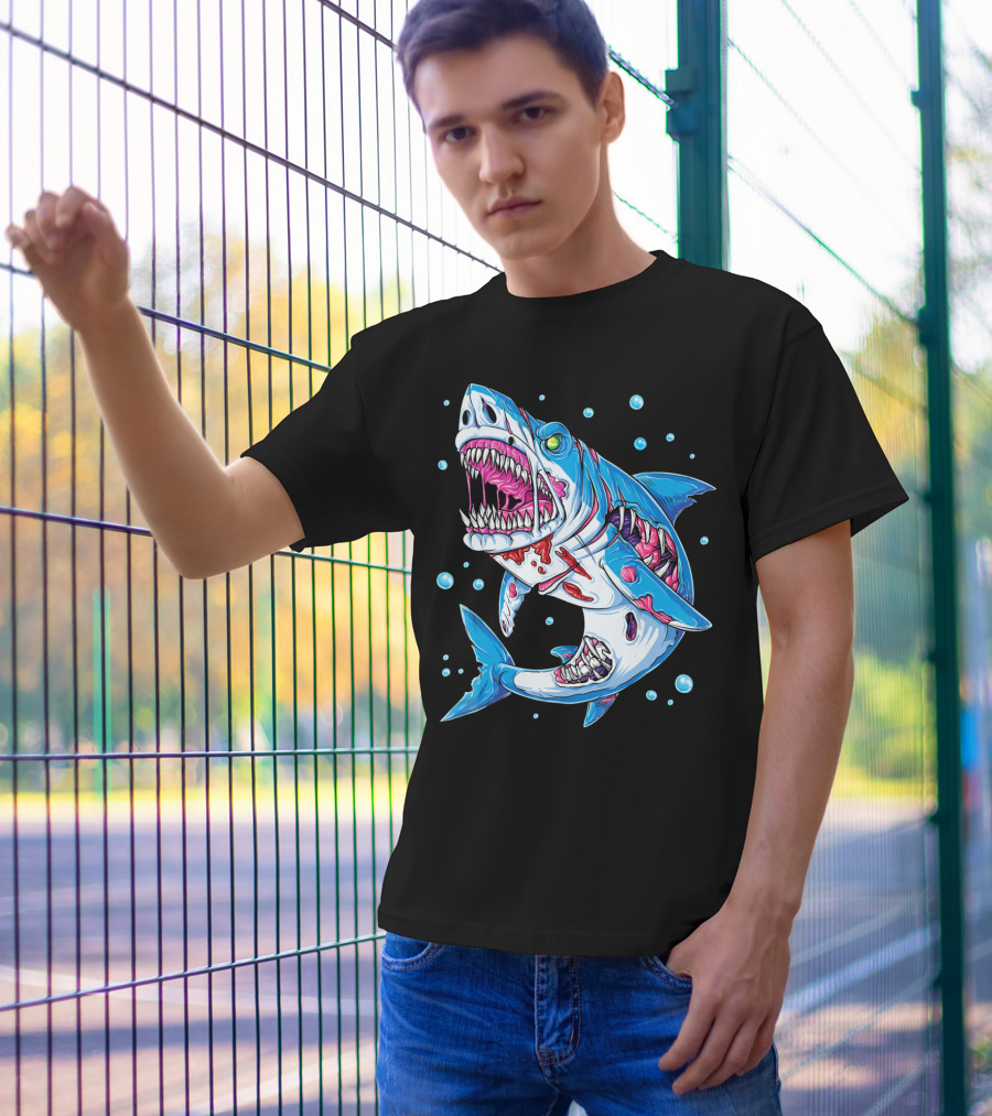 Shark Zombie Underwater Monster With Exposed Bones And Teeth T-Shirt