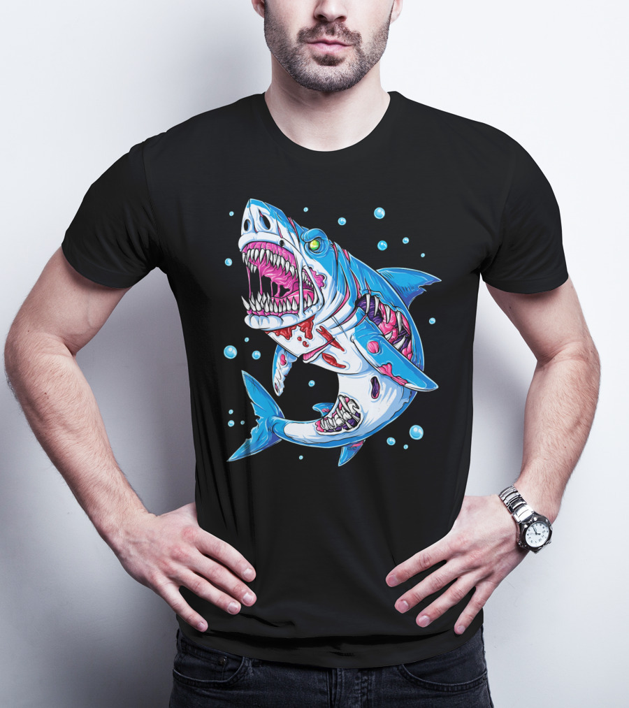Shark Zombie Underwater Monster With Exposed Bones And Teeth T-Shirt