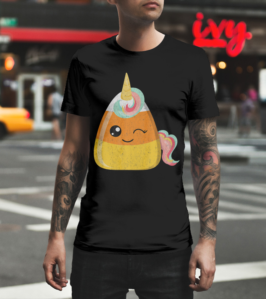 Candy Corn Unicorn Funny Halloween Candicorn T-Shirt