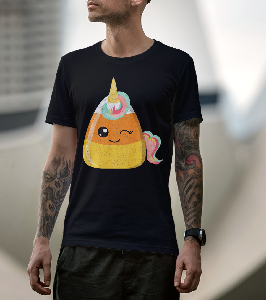Candy Corn Unicorn Funny Halloween Candicorn T-Shirt