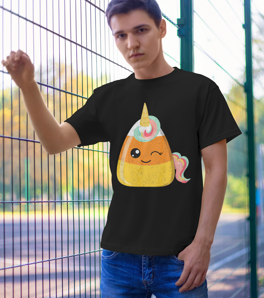 Candy Corn Unicorn Funny Halloween Candicorn T-Shirt