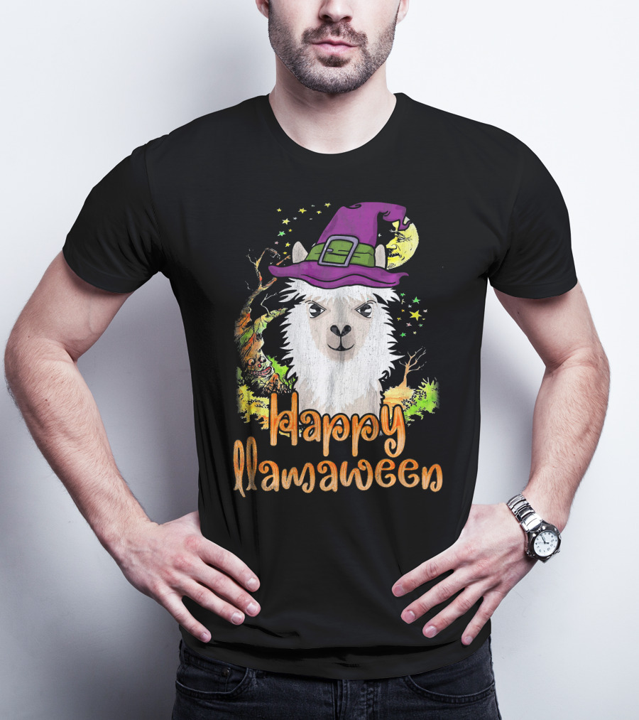 Happy Llamaween Cool Witch Llama T-Shirt