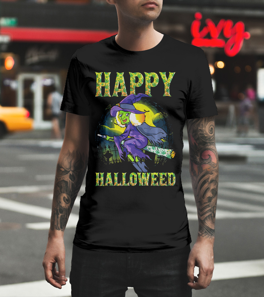 Happy Halloweed Witch Halloween Marijuan T-Shirt