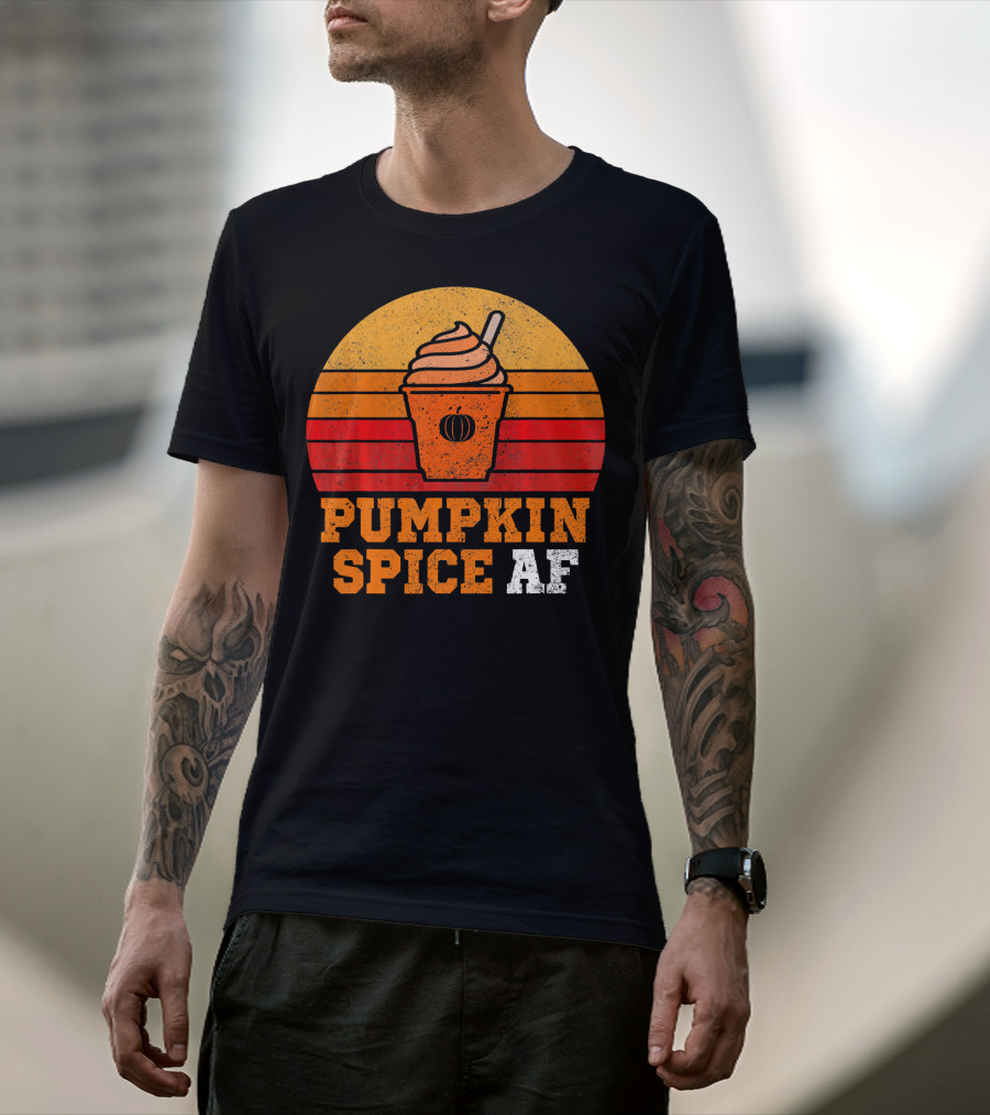 Pumpkin Spice AF Funny Men Husband Pumpkin Cup Retro Stripes T-Shirt